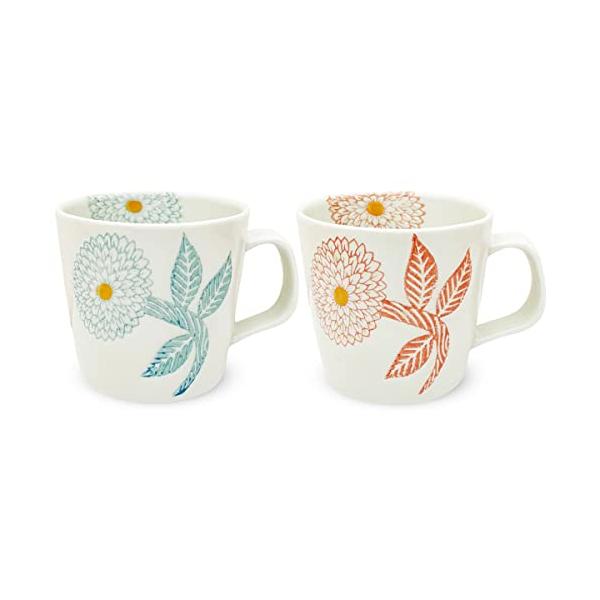 材質：磁器（食器洗い機使用可能、食器乾燥機使用可能）、電子レンジ使用可能サイズ（約）：径8.5x11x高さ8cm　容量：270ccおしゃれな器で有名な波佐見焼のマグカップです。北欧風のデザイン、ダリアを絵付けしました♪程よいサイズで軽くて洗...