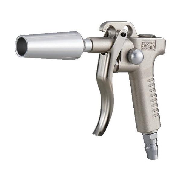 エア取付口:G1/4ノズル口径(mm):16ノズル取付口:G1/8全長(mm):165最高使用圧力:1MPa引金落下防止ピン付エアー流量調節内蔵型アルミダイカスト、真鍮