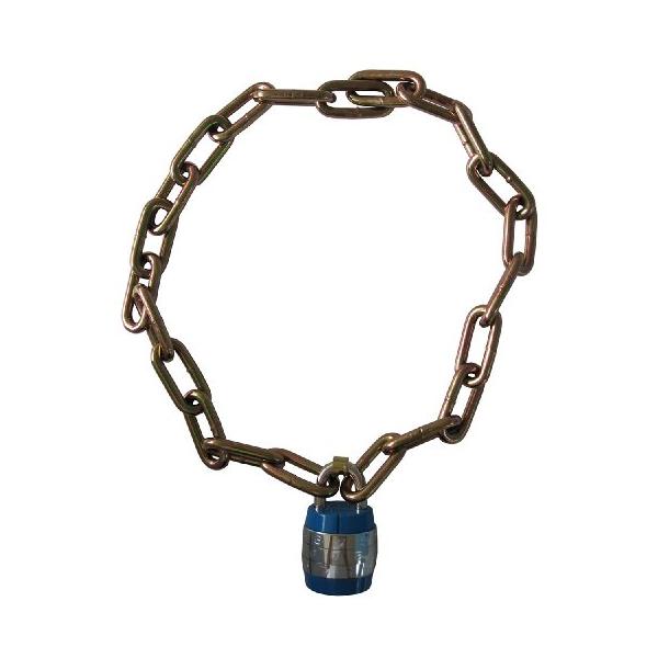 サイズ:錠/32mm、鎖/太さ4.8mm/長さ600mm材質:本体/亜鉛ダイカスト メラミン焼付塗装、リング/亜鉛ダイカスト クロームメッキ、ツル/鉄線 ニッケルメッキ クロメイト処理