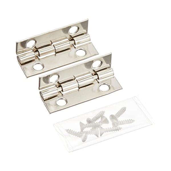 サイズ：片羽巾9x高さ27ミリ 1パック／2枚入 木ネジ1.9×8ミリ 8本入 材質：鉄／ニッケルメッキ