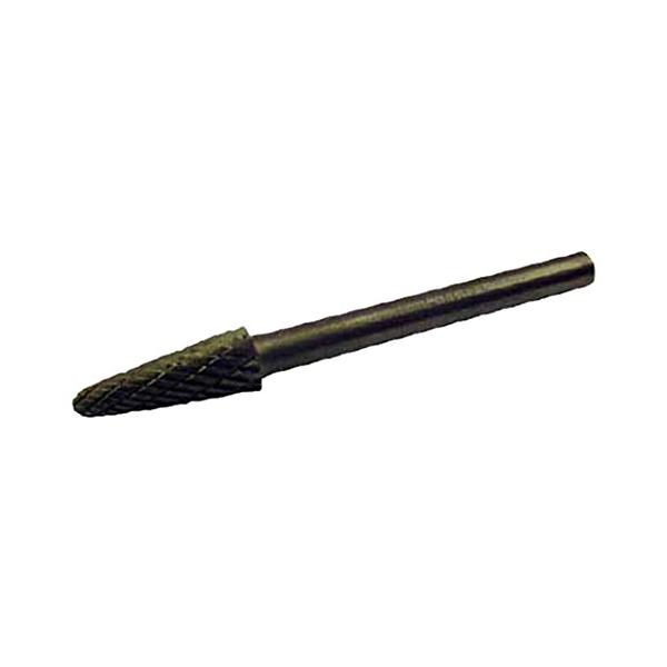 形状:テーパー型(ダブルカット)タイプ:オール超硬最高使用回転数(rpm):38000刃径(角度)×刃長×軸径×軸長(mm):5.0(14°)×12.7×3×25.3刃先タイプ:品番の末尾S付 シングルカット、Sなし ダブルカット