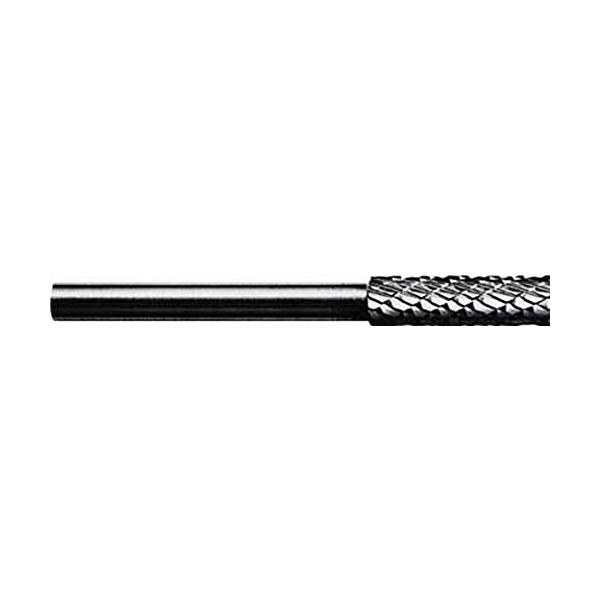 形状:円筒型(シングルカット)タイプ:オール超硬最高使用回転数(rpm):41000刃径(角度)×刃長×軸径×軸長(mm):4.0×12.7×3×25.3刃先タイプ:品番の末尾S付 シングルカット、Sなし ダブルカット
