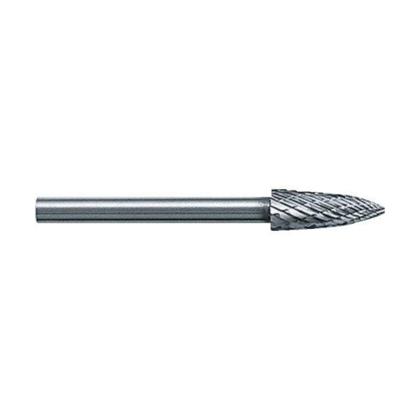 形状:ポイント型(シングルカット)タイプ:オール超硬最高使用回転数(rpm):38000刃径(角度)×刃長×軸径×軸長(mm):5.0×12.7×3×25.3刃先タイプ:品番の末尾S付 シングルカット、Sなし ダブルカット