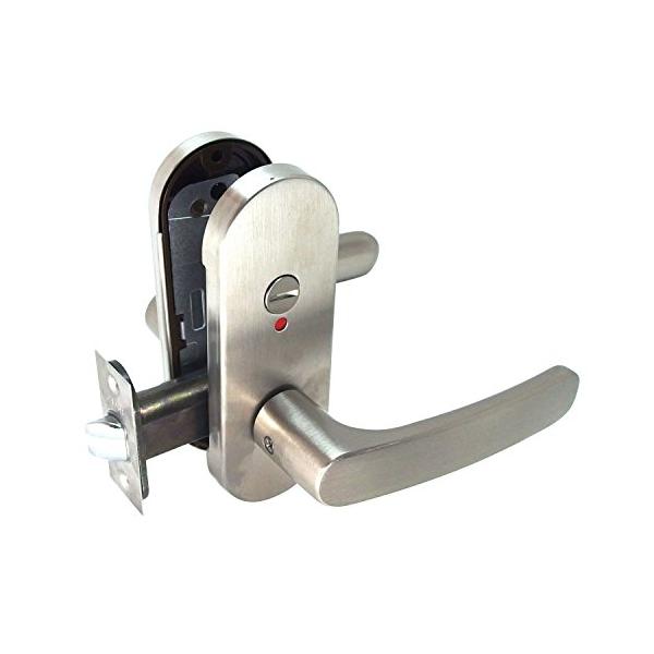 材質・仕上:ハンドルアルミ合金メッキ+電着クリアー座・機能:小判座、表示錠色:N(ニッケル)対応ドア厚:28mm~40mmラッチのタイプ:8STチューブラ錠バックセット:51mm