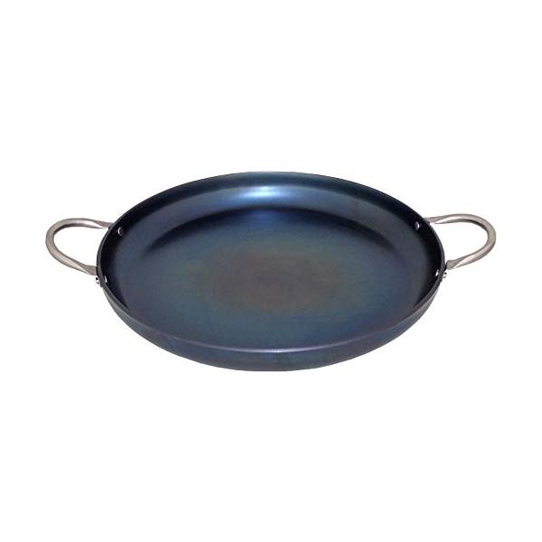 サイズ(約):径26.5×幅34.3×高さ4.5cm (深さ 3.2cm)、底面/22.5cm、本体重量(約):1650g素材・材質:鉄製、表面加工/ハードテンパー加工、持ち手/ステンレス鋼生産国:日本満水容量:約1.5L対応熱源:ガス火、...