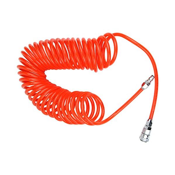 用途:エアーコンプレッサー用ホース特徴:伸縮式で邪魔にならないコイル状のエアホース、大流量タイプサイズ:内径6.5mm×外径10.0mm、ホース長:約10m、ホース使用有効長:約7.0m最高使用圧力:0.7MPa材質:ポリウレタン樹脂