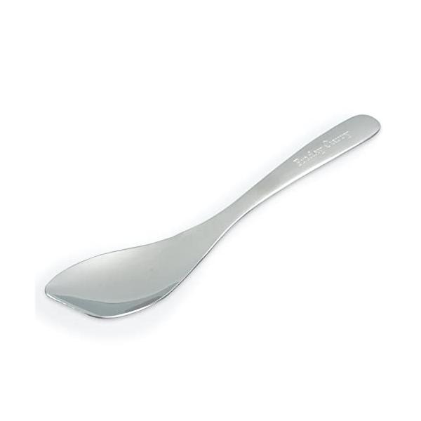 全長:203mm本体重量:50g材質:18-10ステンレス(頭:ミラー仕上げ、ハンドル:サテン仕上げ）生産国:日本用途:カレースプーン・大皿料理の取り分け・調理用スプーンとして