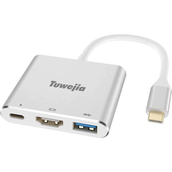 【商品概要】【USB Type-C HDMI 変換アダプター 3in1ー2024版】：Tuwejia USB C Type C To HDMIへのアダプターは、パソコンやタブレットのUSB Type-CポートをHDMI 4K@30Hz出力ポ...