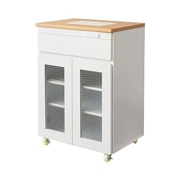 【商品概要】小さくても大容量。ナチュラルカントリー風キッチン収納サイズ:幅60.2×奥行42.5×高さ85cm材質:合成樹脂化粧繊維板(塩化ビニル)、 プリント紙化粧繊維板、タイル、格子ガラス耐荷重/備考:天板:20kg、引き出し:3kg、...