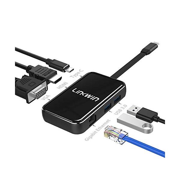 【商品概要】【商品説明】【商品詳細】ブランド：LINKWIN商品名：USB C ハブ 1台6ポート Type c ドッキングステーション - (6 in 1 : Lan ポート、 HDMI ポート 、VGA ポート、USB C 充電ポート、...