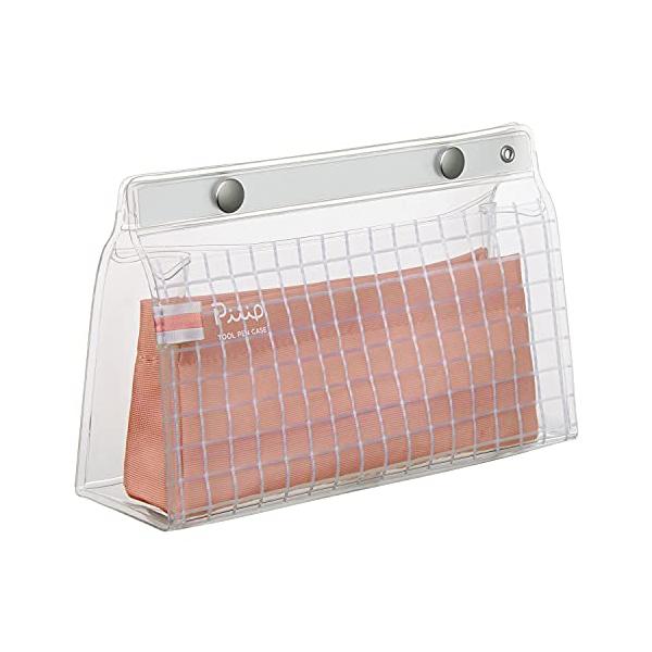 【商品概要】ペンと文具の整頓と出し入れのしやすさを考えたツールペンケース Piiip【外寸法(W×D×H)】 190×55×122mm【カラー】 インナーケース：ピンクテラコッタ【材質】 透明ケース：PVC、インナーケース：ポリエステル、芯...