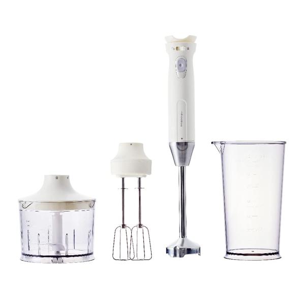 【商品概要】?［１台５役！アタッチメントの付け替えで使い方広がる！］付属の［ブレンダー］、［ダブルビーター］、［チョッパー］のアタッチメントを交換することで、“潰す”、“混ぜる”、“泡立てる”、“刻む”、“砕く”の１台５役が叶います。?［ス...