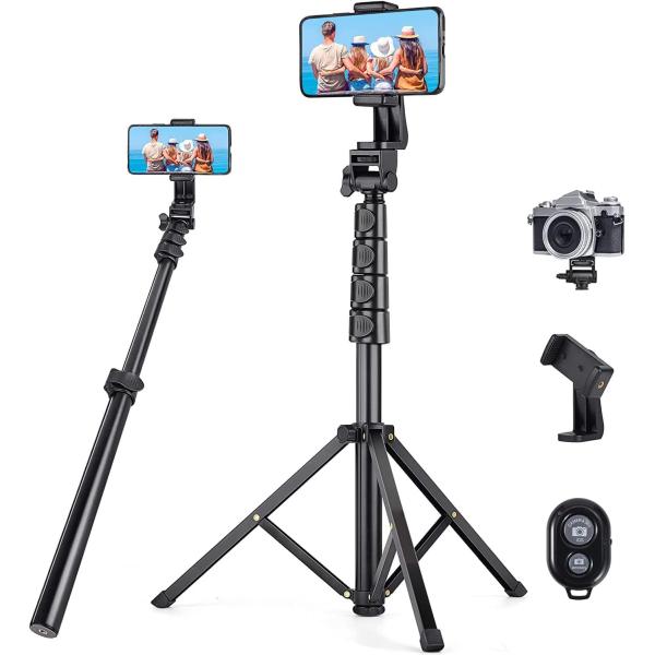 【商品概要】【2 IN 1自撮り棒 &amp;三脚】　三脚と自撮り棒を一体化しているスマートフォン用三脚は、軽くてコンパクトに折りたため、アップグレードされたアルミニウム合金素材と折りたたみ可能な脚のデザインで作られており、わずか450gで...