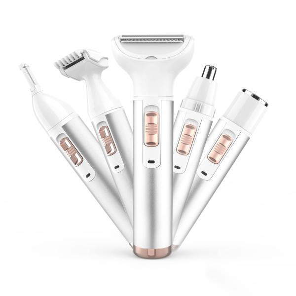 【商品概要】【5in1多機能シェーバー&amp;全身適用】ボディーシェーバー、VIO専用シェーバー、フェイスシェーバー、眉毛カッター、鼻毛カッター1台5役の交換ヘッドが付いたレディースシェーバーです。顔、眉毛、脇、腕、足、デリケートゾーン、...