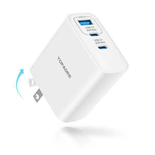 【商品概要】【合計40W USB充電器-2台同時急速充電】USB PD対応の2つのタイプc ポートを搭載し、2ポート利用時にも1つのポートから最大20W、2ポート合計最大40Wの出力が可能(USB-C1+USB-C2=20W+20W)、わず...