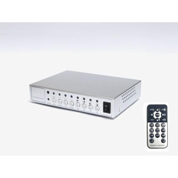 超小型、4台カメラの映像を4分割して１つのモニターで表示。小型、４CH　映像分割器　アナログ（CVBS）カメラを4台まで接続可能　QUAD-400DX（小型リモコン付き）