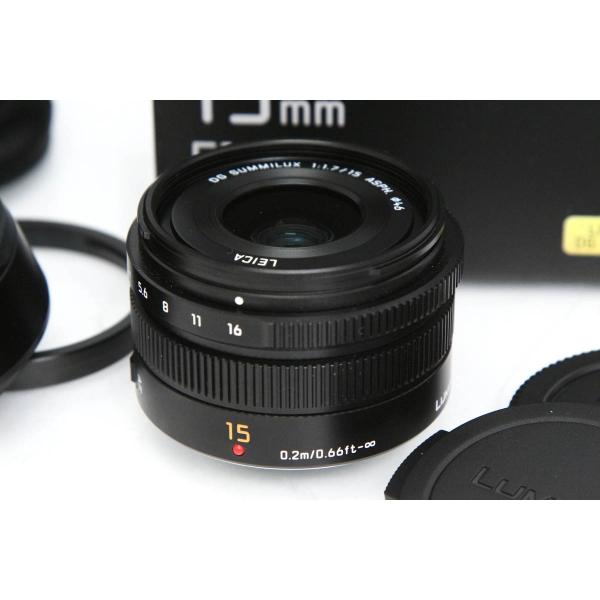 ■商品名パナソニック LEICA DG SUMMILUX 15mm/F1.7 ASPH. H-X015-K [ブラック]■状態美品[外観]わずかなスレや小傷はありますが、中古品としてきれいな状態です。[光学]わずかな微細チリのみでくもりやカ...