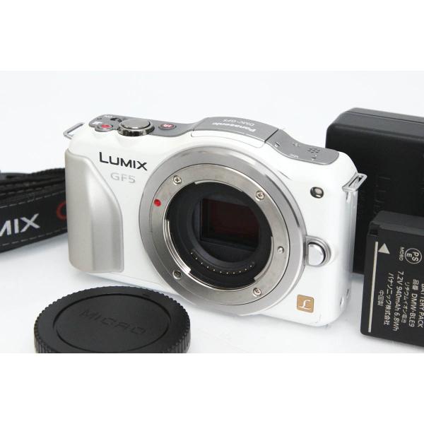 ■商品名パナソニック LUMIX DMC-GF5-W ボディ [シェルホワイト]（センサー清掃済み）■状態並品[外観]全体的に使用感が高く、キズ・スレが多数あります。液晶コーティングはがれがあります。[光学]イメージセンサーに異常は無くきれ...