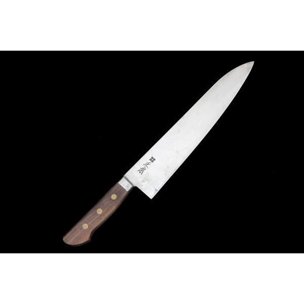 ■商品名正本 牛刀洋包丁 270mm 最上 鍔付き柄■状態美品■詳細刃渡り：約 273 mm (切先からアゴまで)刃の幅：約 52 mm (刃元周辺)刃の厚さ：約 2 mm (刃元部峰側)重量：約 223 g・当店の主観による採寸となります...