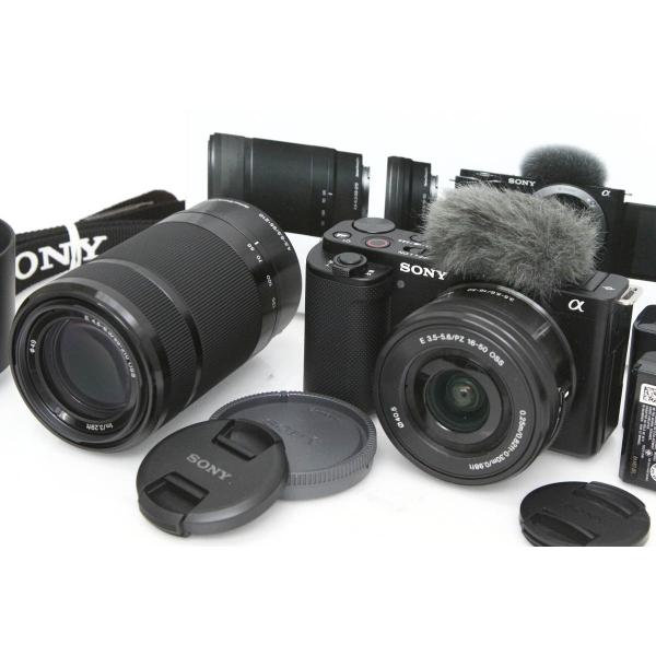 ■商品名ソニー VLOGCAM ZV-E10Y ダブルズームレンズキット [ブラック]（センサー清掃済み）■状態美品[外観]わずかなスレや小傷はありますが、中古品としてきれいな状態です。[光学]イメージセンサーに異常は無くきれいな状態です。...