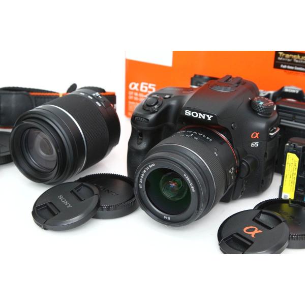 ■商品名ソニー α65 SLT-A65VY ダブルズームレンズキット（センサー清掃済み）■状態良品[外観]概ねきれいな状態ですが、一部スレや傷があります。[光学]ファインダーやイメージセンサーに異常は無くきれいな状態です。レンズはチリの混入...