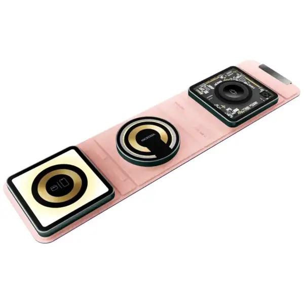 旅行者向けに特別に設計された折りたたみ式4-in-1（iPhone、Apple Watch、AirPods/モバイル、ナイトライト）。指紋や汚れが付きにくい特殊外部素材。iPhone、Apple Watch、AirPodsが同時に充電されて...