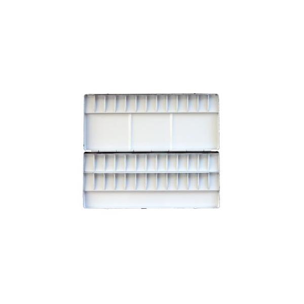 【取寄品 出荷：約7−11日 土日祝除く】【メール便1個まで対象商品】水彩用アルミパレットです。単色絵具用の仕切が多い為、豊富に用意できます。絵具の汚れが残りにくく、手入れが簡単。二つ折でコンパクト。