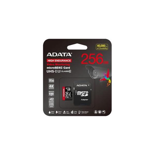 【メール便6個まで対象商品】「AUSDX256GUI3V30SHA2-RA1-I」は、ADATA(エイデータ)製の256GB microSDXCカードで、防犯カメラやドライブレコーダーに最適な高耐久性モデルです