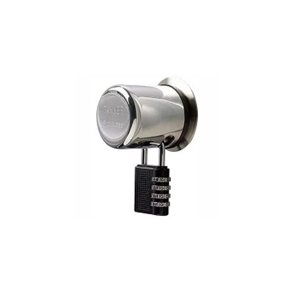 【取寄品 出荷：約2−6日 土日祝除く】カップをドアノブに被せて、南京錠をロックするだけでドアノブの鍵穴を隠します。カップは2.5mmの厚みのステンレスで破壊に強く、ダイヤル式の可変文字合わせ南京錠なので、暗証番号も自由に設定できて簡単です...