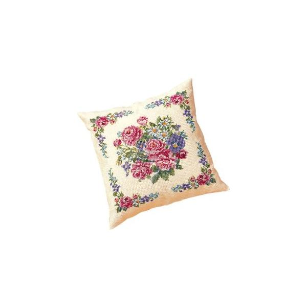 【取寄品 出荷：約5−9日 土日祝除く】色とりどりの花のモチーフをクロス・ステッチで表現したクッションキットです。