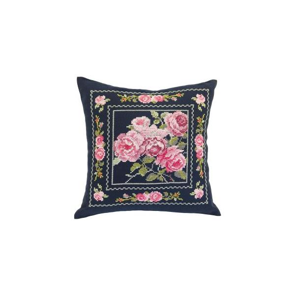 【取寄品 出荷：約5−9日 土日祝除く】色とりどりの花のモチーフをクロス・ステッチで表現したクッションキットです。