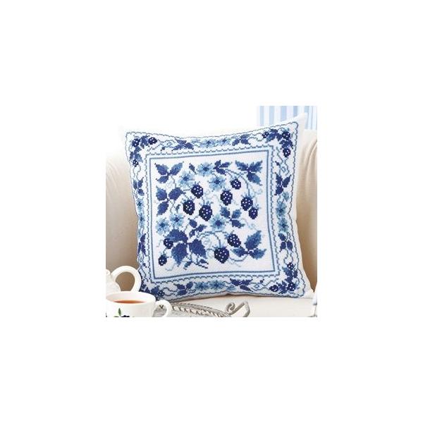 【取寄品 出荷：約5−9日 土日祝除く】〈オノエ・メグミ〉デザインの、ブルーを基調としたクロスステッチを施した、クッションカバーが作れる中級者向けキット