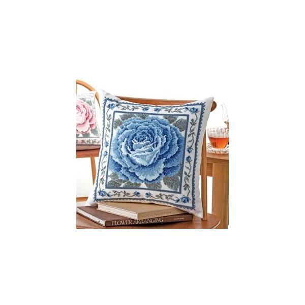 【取寄品 出荷：約5−9日 土日祝除く】大胆なバラの花のモチーフをクロス・ステッチで表現したクッションキットです。
