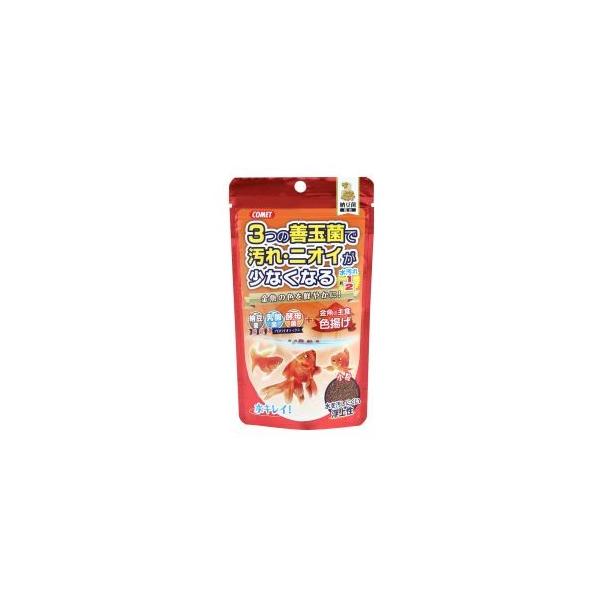 【取寄品 出荷：約5−9日 土日祝除く】納豆菌に加え、新たに乳酸菌と酵母菌を配合。この3つの善玉菌の力で金魚の腸内細菌のバランスを整え、水の汚れや嫌なニオイを減らします。更に金魚の色を鮮やかにするカロチノイド配合の色揚げ用栄養フード。小粒タイプ。
