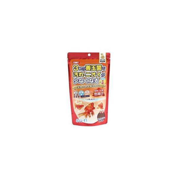 【取寄品 出荷：約5−9日 土日祝除く】納豆菌に加え、新たに乳酸菌と酵母菌を配合。この3つの善玉菌の力で金魚の腸内細菌のバランスを整え、水の汚れや嫌なニオイを減らします。更に金魚の色を鮮やかにするカロチノイド配合の色揚げ用栄養フード。小粒タイプ。