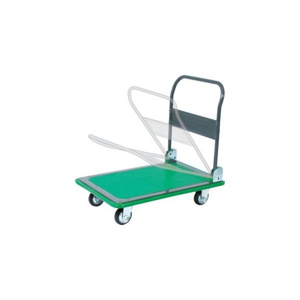 【取寄品 出荷：約3−7日 土日祝除く】●ハンドルが折りたためることで、使用しない時は積み重ねて保管でき、持運びもできる台車です。●折りたたみハンドルに起こりやすいハンドルのガタツキをなくし、操作性に優れています。●自在車、固定車の位置入れ...