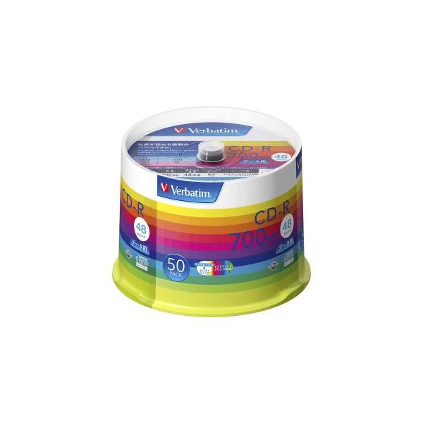 【取寄品 出荷：約5−9日 土日祝除く】Verbatim CD-R 700MB1回記録用 48倍速 スピンドルケース 50枚ワイド印刷対応 ホワイトレーベル 規格:CD-R種類:PC用 / 48倍速入数:50印刷:可 / 印刷面:ワイド品種...