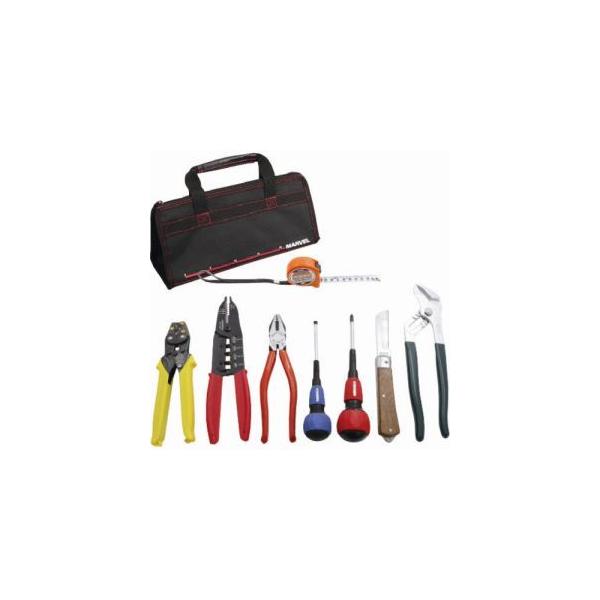 【取寄品 出荷：約3−7日 土日祝除く】電気工事士技能試験を受験するための基本工具+JIS C-9711適合品の圧着工具（リングスリーブ中小用）のセットです。