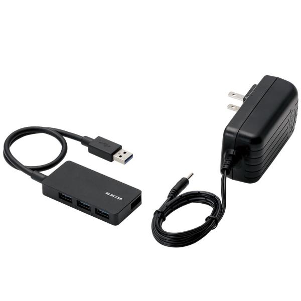 消費電力の大きい機器でも安定動作するACアダプター付きセルフパワータイプの4ポートUSB3.0ハブ