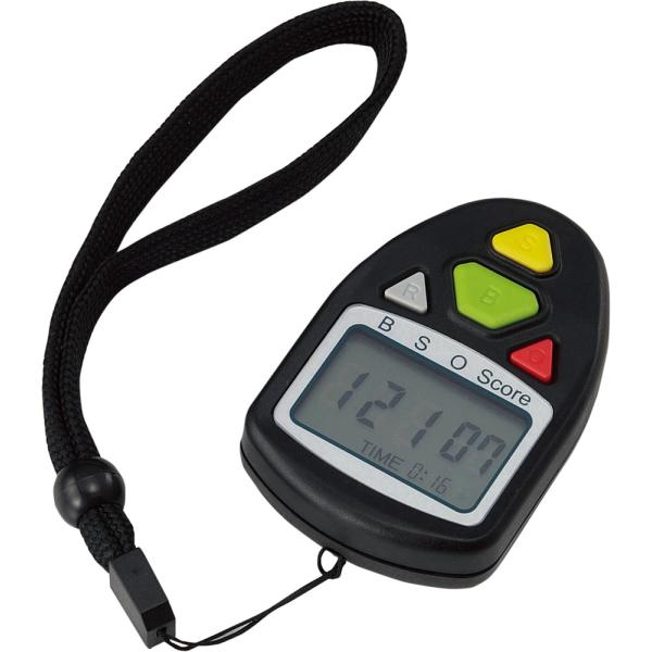 大変見やすい超ワイド液晶文字。ボール（Ｂ）、ストライク（Ｓ）、アウト（Ｏ）、スコアが一目で確認。誤タッチしにくい形状とカラーボタン。ネクストバッターが打席に入れば、リセットボタンで簡単スタート！タイムカウント機能で試合時間を管理できます。[...