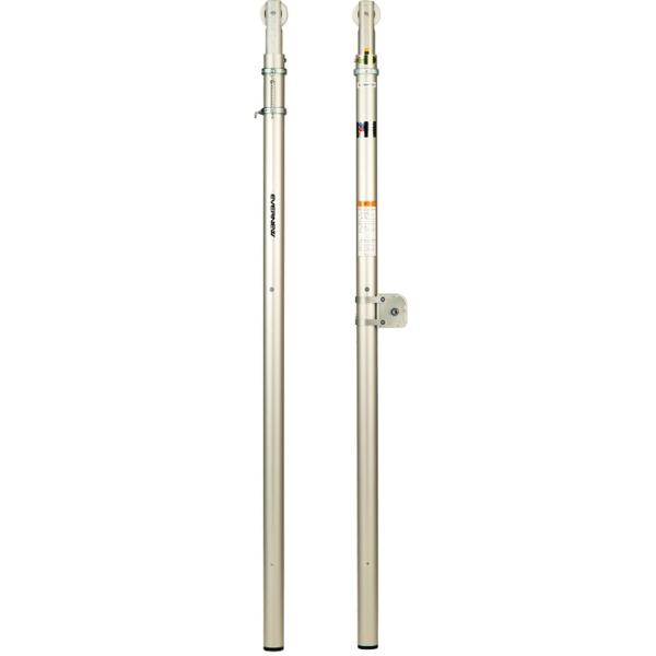 日本バレーボール協会推薦品[商品詳細]●素材：アルミ合金、肉厚７ｍｍ●サイズ：直径７．６３ｃｍ●自重：２８ｋｇ／組●埋込部サイズ：１／３０ｃｍ、２／２７ｃｍ／３／２５ｃｍ●仕様：ピン差込式高さ調節、ＥＫＤ７５０ネット巻付、ゴム製底フタ付●原...