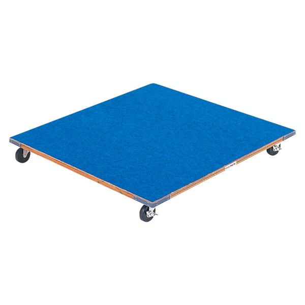 小型８段まで運搬可能。とび箱等器具移動四輪車。[商品詳細]●サイズ：長さ９０ｃｍ×幅９０ｃｍ×高さ１１．５ｃｍ●自重：１２ｋｇ●材質：台車／ラワン合板（カーペット張）●コーナー保護ゴム付、直径７．５ｃｍキャスター／ストッパー２ケ付●積載荷重...