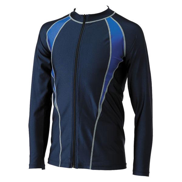 フルジップで着脱カンタン！紫外線からしっかり守るラッシュガード。男女兼用です。[商品詳細]●素材：ナイロン８５％、ポリウレタン１５％●機能：２ＷＡＹ、ＵＶ対策●カラー：０６＝サックス（コン×サックス）、０８＝コン（コン×コン）、１０＝ブルー...