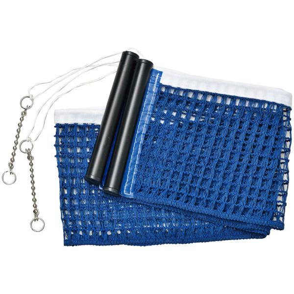 挿しこむだけの簡単取付できる卓球ワンタッチサポートネットセット[商品詳細]●素材：スチール、綿、ポリウレタン●高さサイズ：硬式／１５．２５ｃｍ、ラージ／１７．２５ネット調整式●セット内容内訳：サポート（黒）×１組、ネット（青）×１張●国際規...