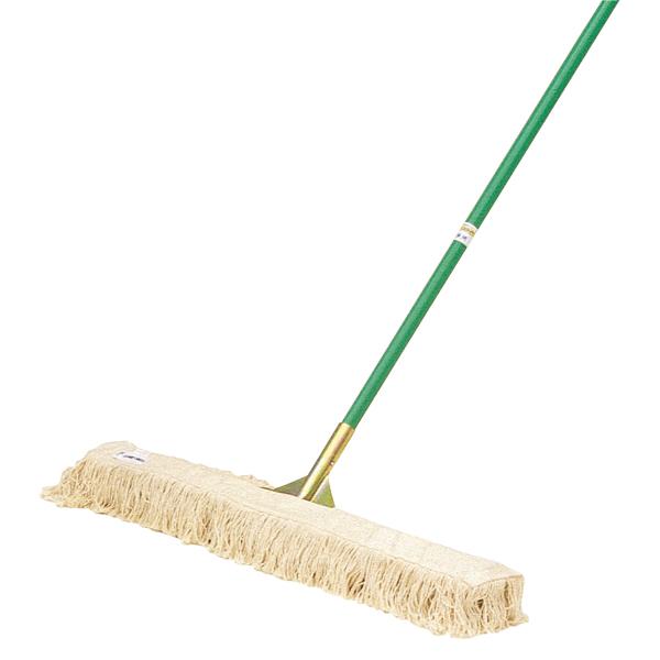 から拭き・水拭きに適した丈夫なモップです。体育館、フロア、廊下などの広い場所の床清掃に最適です。[商品詳細]●サイズ：幅９０ｃｍ、柄／直径２６．１ｍｍ×長さ１５０ｃｍ●材質：柄／スチール（ポリエチレン被膜）●重さ：２．３ｋｇ●回転キャップ[...