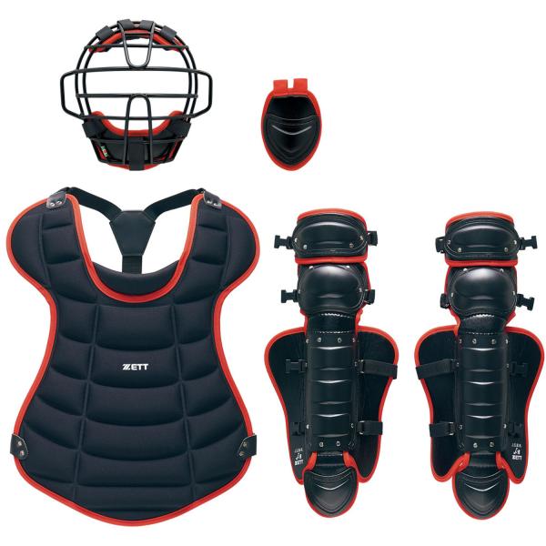 ベーシックな少年軟式キャッチャー防具4点セット。[商品詳細]●マスク/鋼線、プロテクター/ポリエステル、レガーツ/ポリエチレン、スロートガード/ポリエチレン●日本●マスク/SG基準対応、プロテクター/ワンタッチ着脱式、レガーツ/ダブルカップ...