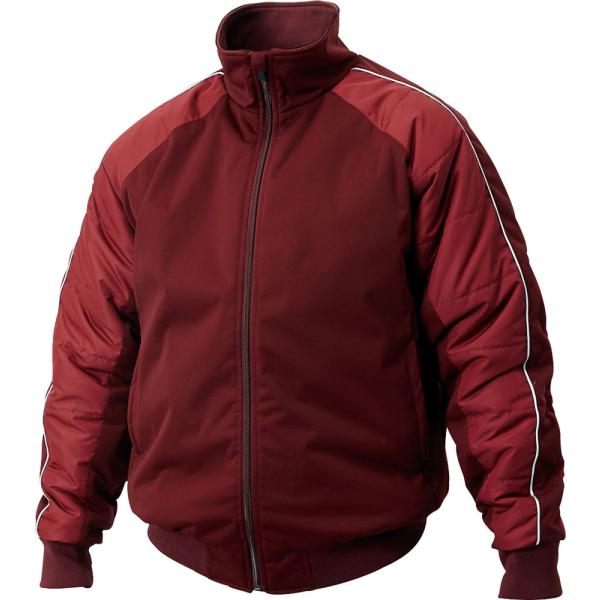 野球の練習、試合に使用できる、暖かくて使いやすいグラウンドコート。[商品詳細]●素材：本体／ポリエステル１００％、切替部／ポリエステル１００％、裏地／ポリエステル１００％（中綿キルティング）、フライス／アクリル９０％・ウール１０％●機能：防...