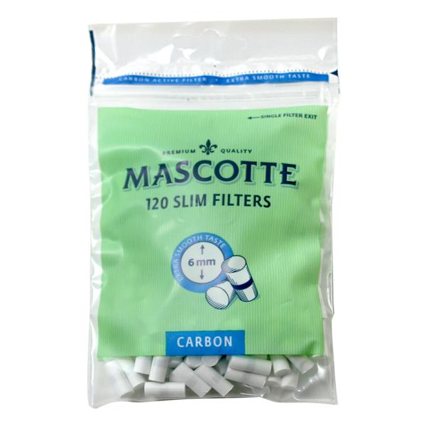 手巻きタバコ用のフィルター。オランダの老舗ブランド「MASCOTTE マスコット」製。サイズ：スリム直径 x 長さ：6 mm x 15 mm1箱：約120個入り特長：活性炭入りの三層構造