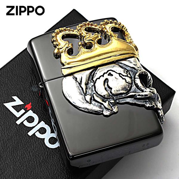 ワイルドでハードなZIPPOです。3面連続のスカルメタルが圧巻の存在感！サイド面から見るスカルは、リアルでゾクッとします(@_@。持った時の重厚感もGood！ケース形状：レギュラー・ケース加工表面処理：チタンブラック/メタル（金メッキ＆シル...