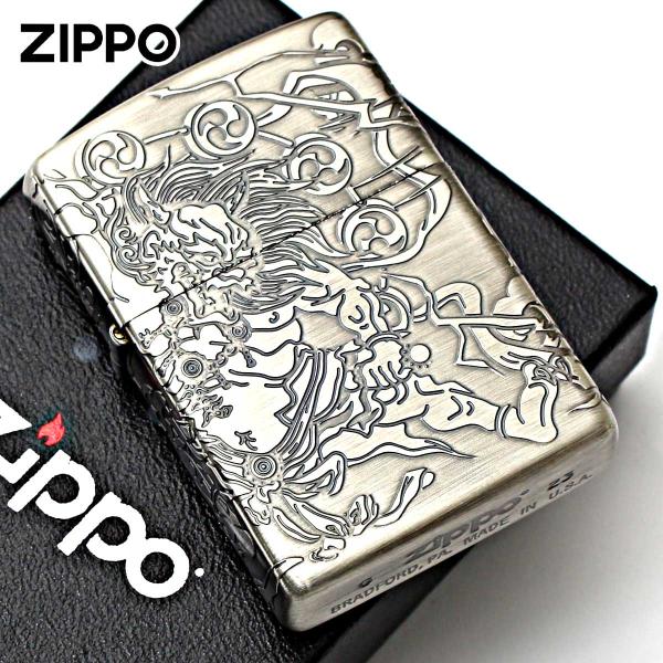 豊穣豊作、衆生利益の神と言われる風神と五穀成就、国土守護の神と言われる雷神は、現代でも縁起の良い自然界の神として人気があります。4面連続デザインで圧巻の仕上がりです。お守りとして持ち歩きたいZIPPO。プレゼントとしてもGood！ ケース形...